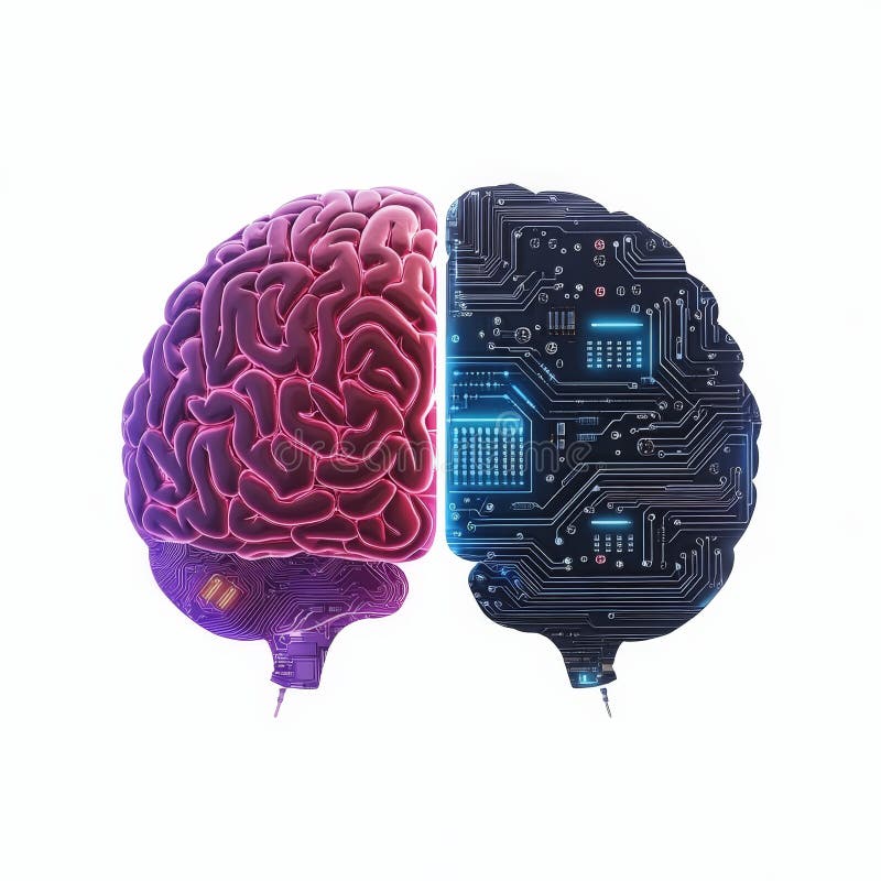 Brain Split between Technology and Biology Stock Illustration ...