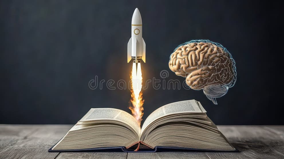 Creative Concept of Learning and Knowledge with Rocket and Brain Stock Illustration ...