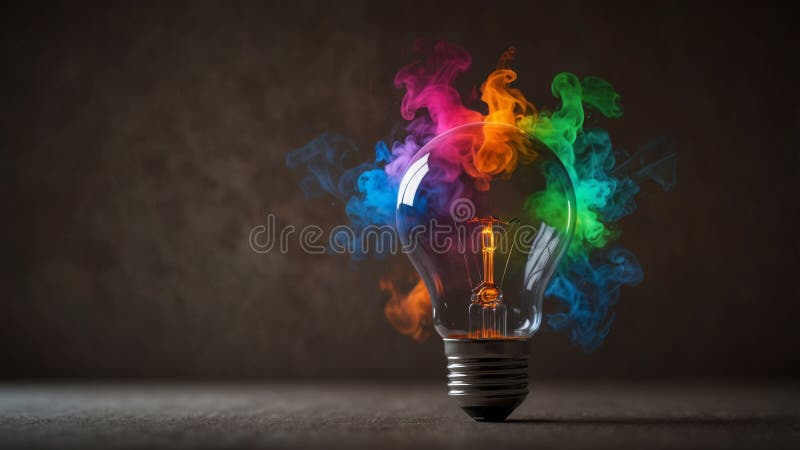 Creative Concept of a Light Bulb with Colorful Smoke. Stock ...