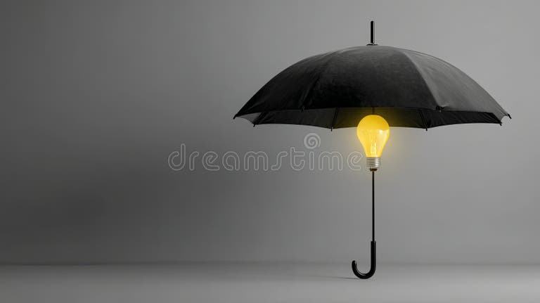 Creative Concept of Light Bulb Under Umbrella Stock Photo - Image of ...