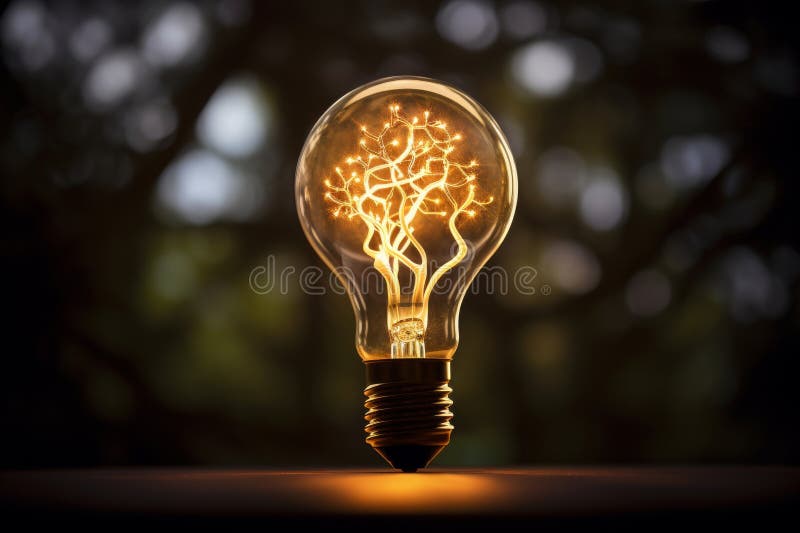 Creative Concept Lightbulb with Tree-Shaped Filament Illuminating Ideas ...