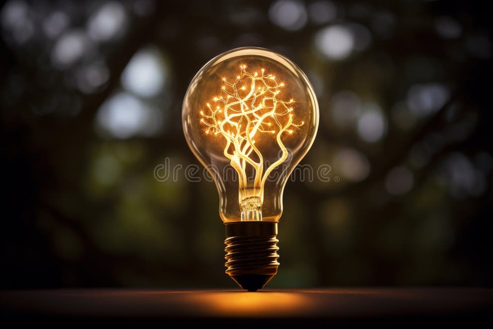 Creative Concept Lightbulb with Tree-Shaped Filament Illuminating Ideas ...