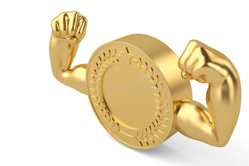 Creative Concept Muscle Gold Coin 3D Illustration Stock Illustration ...