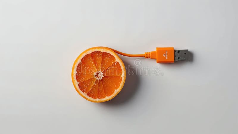 Creative Concept of Orange USB Cable Combined with Citrus Fruit Stock ...