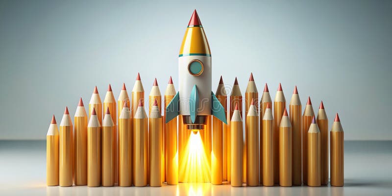 Creative Concept of a Pencil Rocket Launching among Standard Pencils on ...