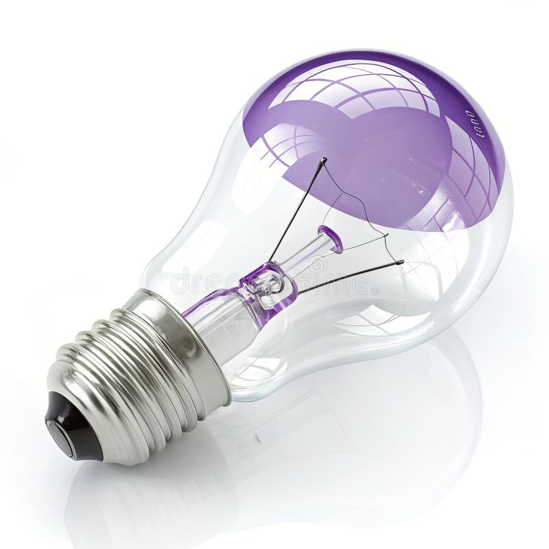 Creative Concept: Purple Light Bulb Reflection Against White Background ...