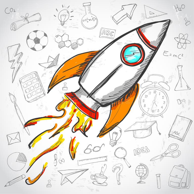 Creative Concept. Rocket Launch Education Doodles Background Stock ...