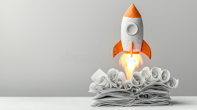 Creative Concept of a Rocket Launching from Paper Rolls Stock ...