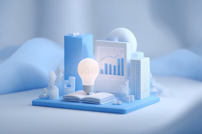 Creative Concept Showcasing a Light Bulb, Book, and Buildings ...