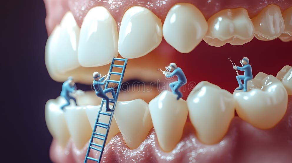 A Creative Concept Shows Tiny Figures Using Dental Tools To Work on ...