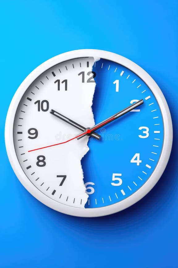 Creative Concept of Split Wall Clock on Blue Background Stock Photo ...