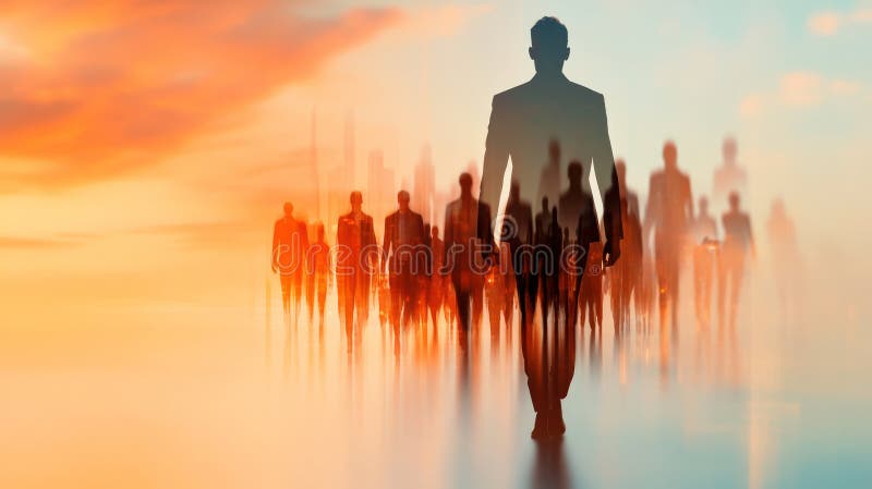 A Creative Concept of Team Leader Standing among Silhouettes of People ...