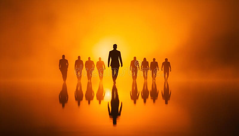 A Creative Concept of Team Leader Standing among Silhouettes of People ...