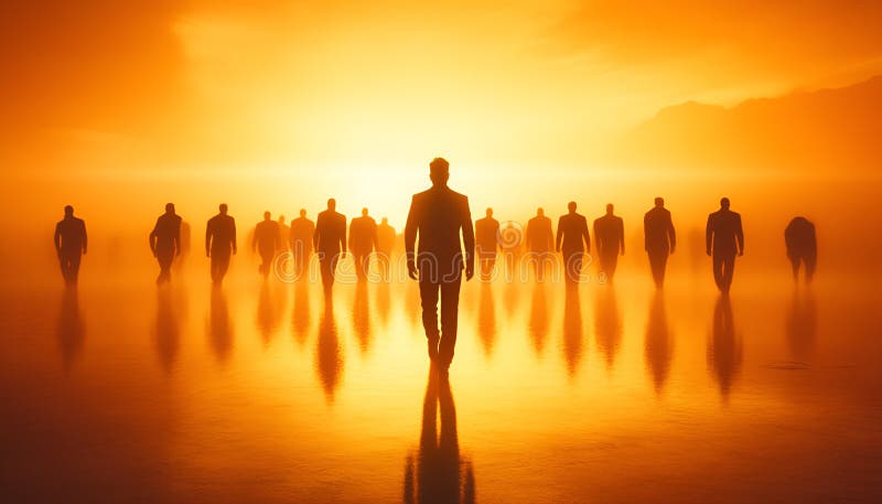 A Creative Concept of Team Leader Standing among Silhouettes of People ...