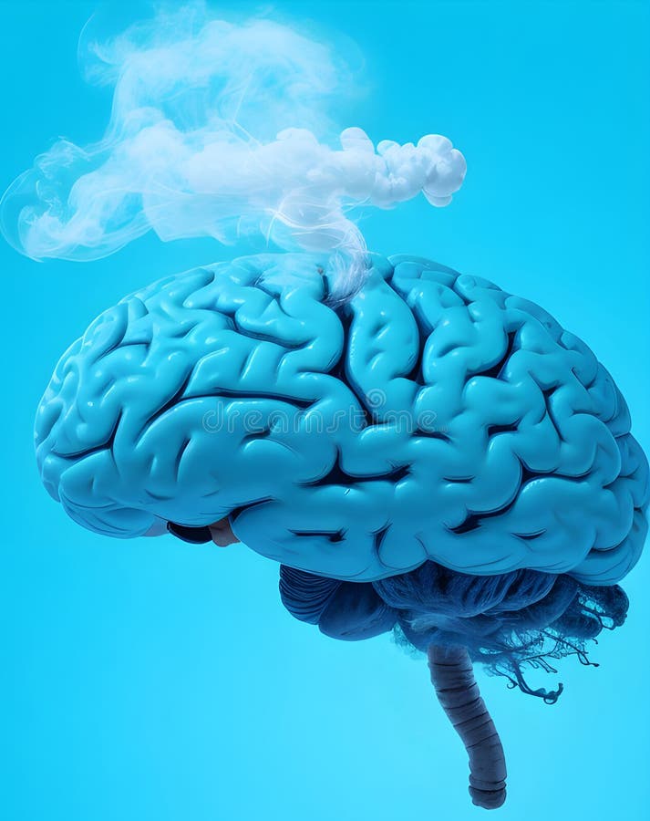 Creative Concept of a Tired Blue Brain on a Blue Background. Stock ...