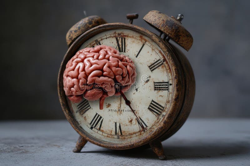 Creative Concept of a Vintage Clock with a Brain Illustrating Time ...