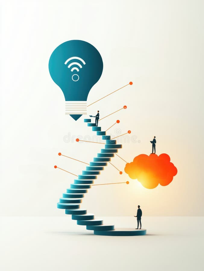 Creative Concept of Wireless Communication with Stairs Leading To Ideas ...