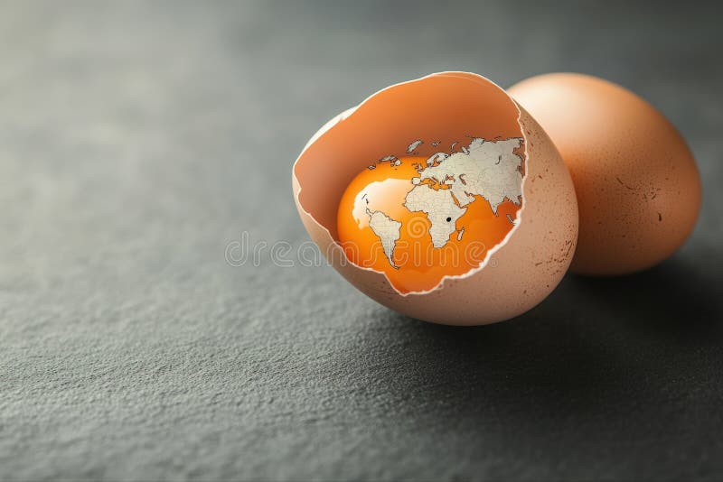 Creative Concept of World Map Inside Broken Eggshell on Dark Surface ...