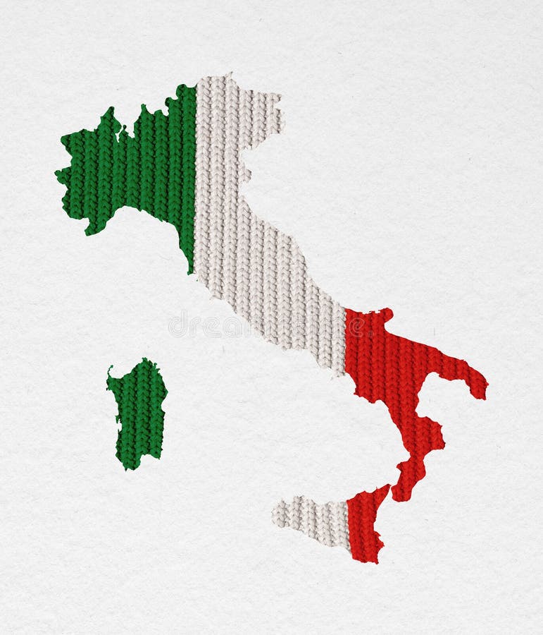 Creative Conceptual Design. Knitted Texture of Map of Italy Over Grey ...