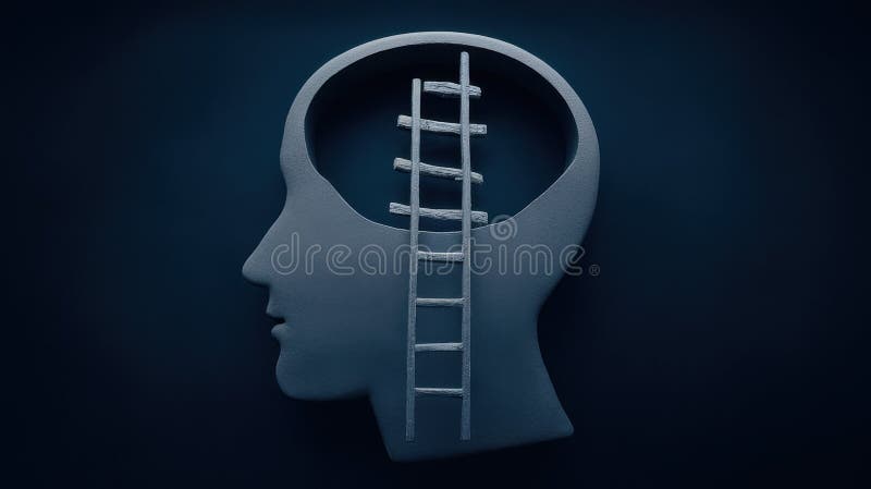 Creative Conceptual Illustration of a Human Head with a Ladder ...