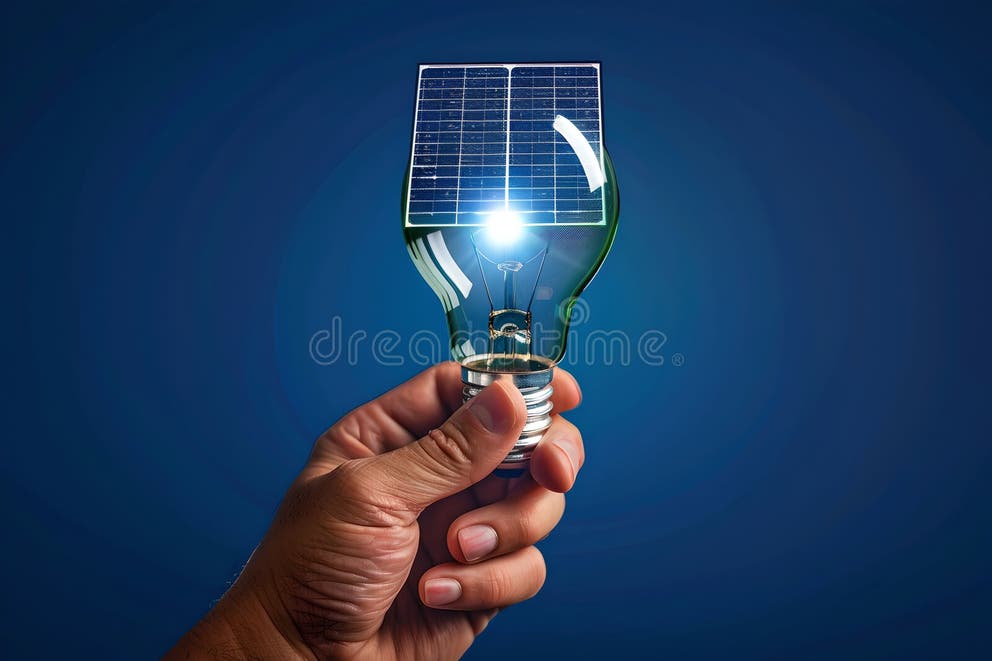 Creative Conceptual Image of a Hand Holding a Light Bulb with a Solar ...