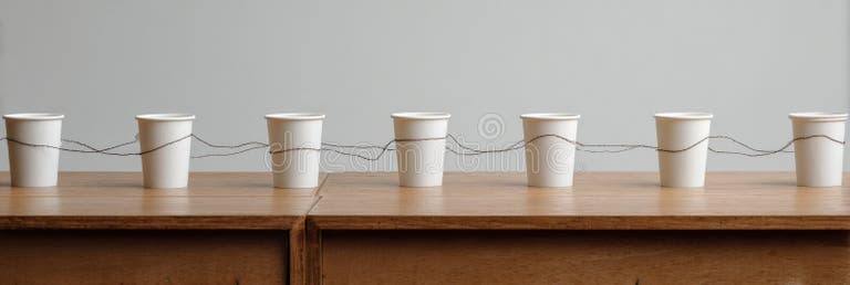 Creative Connection with Paper Cups and String between Desks in a ...