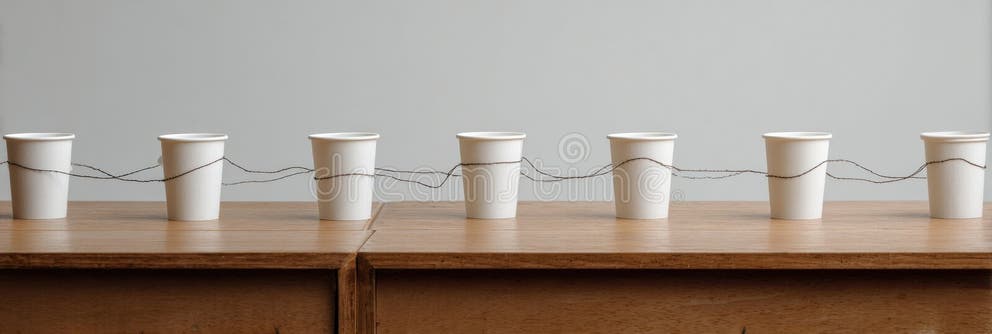 Creative Connection with Paper Cups and String between Desks in a ...