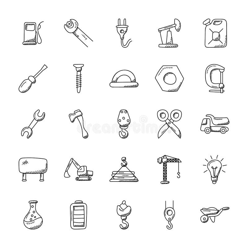 Construction Doodles Icons stock illustration. Illustration of petrol ...