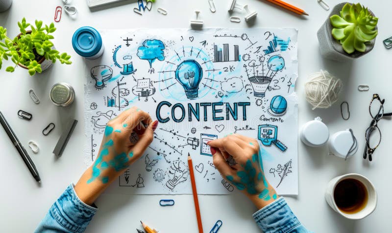 Creative Content Development Process with Hands Writing and Drawing ...