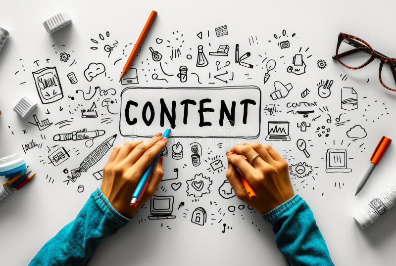 Creative Content Development Process with Hands Writing and Drawing ...