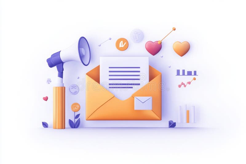 Creative Correspondence Design with an Envelope, Megaphone, and Symbols ...