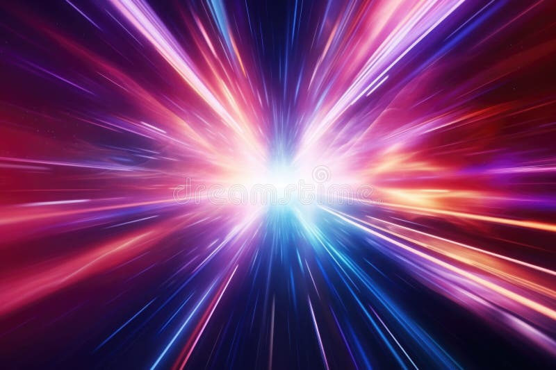 Creative Cosmic Hyper Jump into Another Galaxy. Neon Glowing Rays in ...