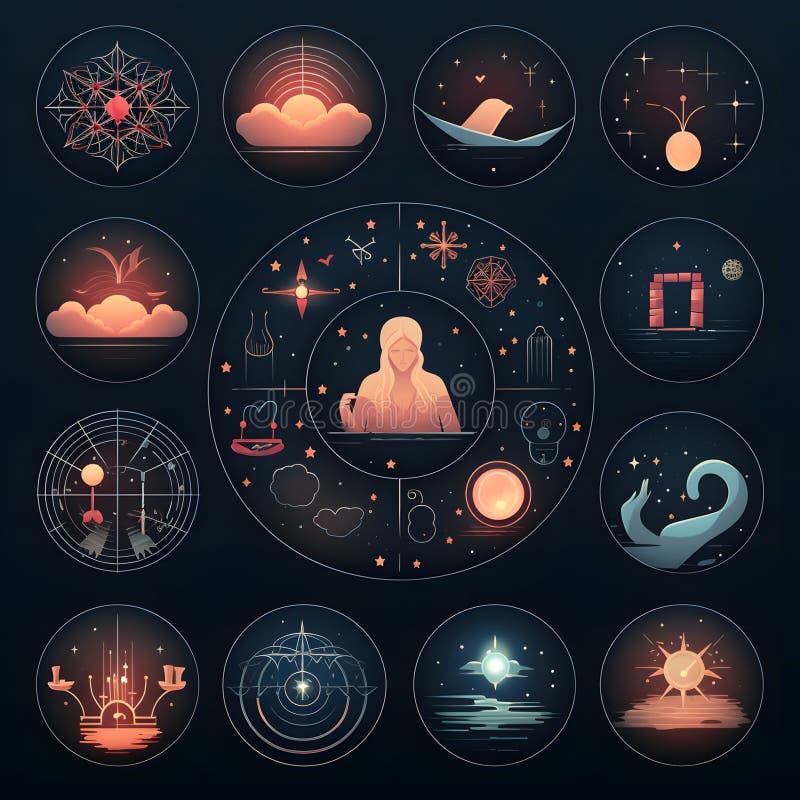 Creative Cosmic Illustrations Showcasing Various Celestial Symbols and ...