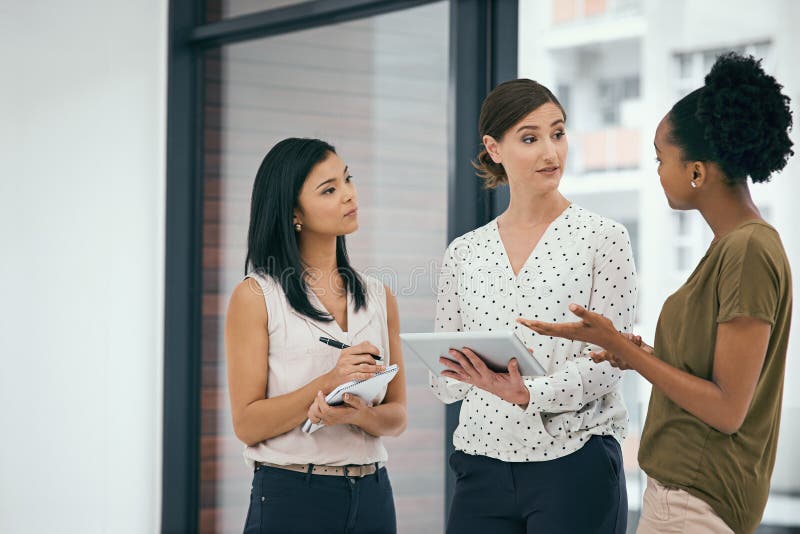 Creative, Coworking and People with Tablet for Advice on Project ...