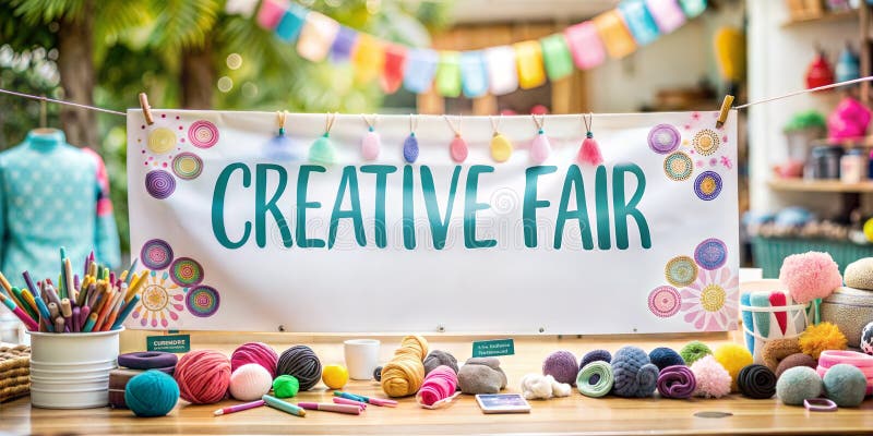 A Creative Craft Fair Banner with Handmade Items and Art Supplies in ...