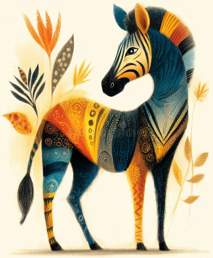 AI Generated. Creative Crayon Drawing of a Colorful Zebra Surrounded by ...