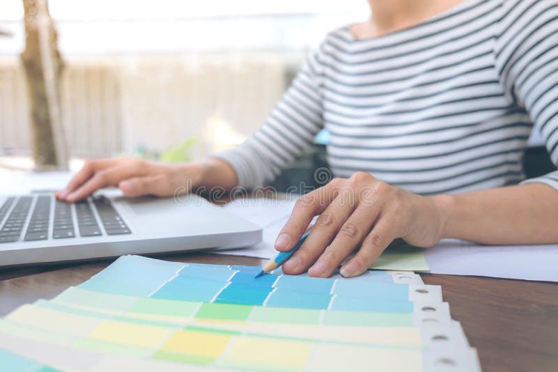 Creative Creativity Graphic Designer Working with Graphics Table Stock ...