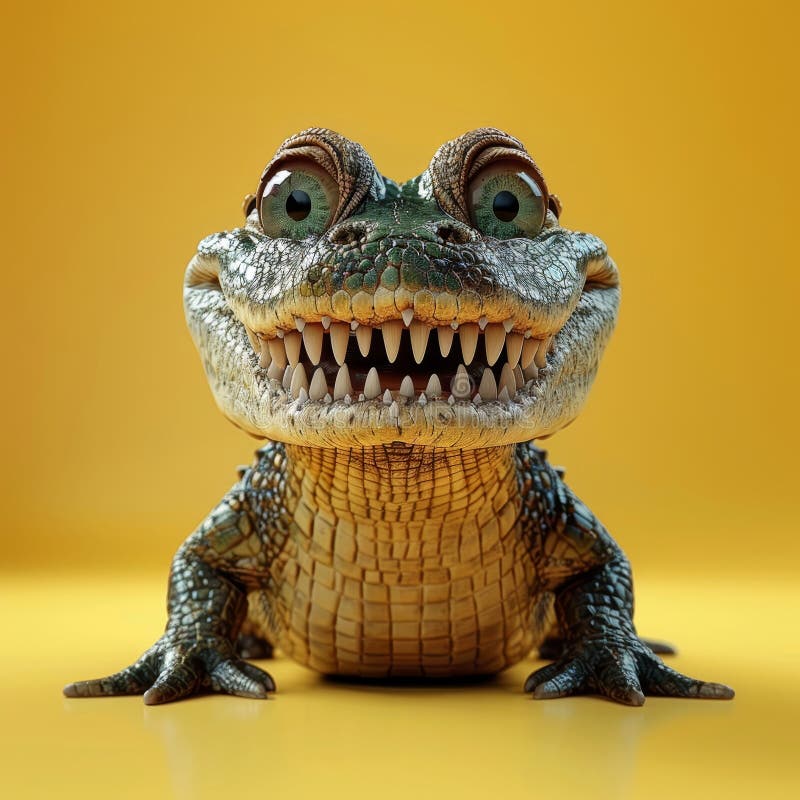 Creative Crocodile Character with Exaggerated Features on Plain ...