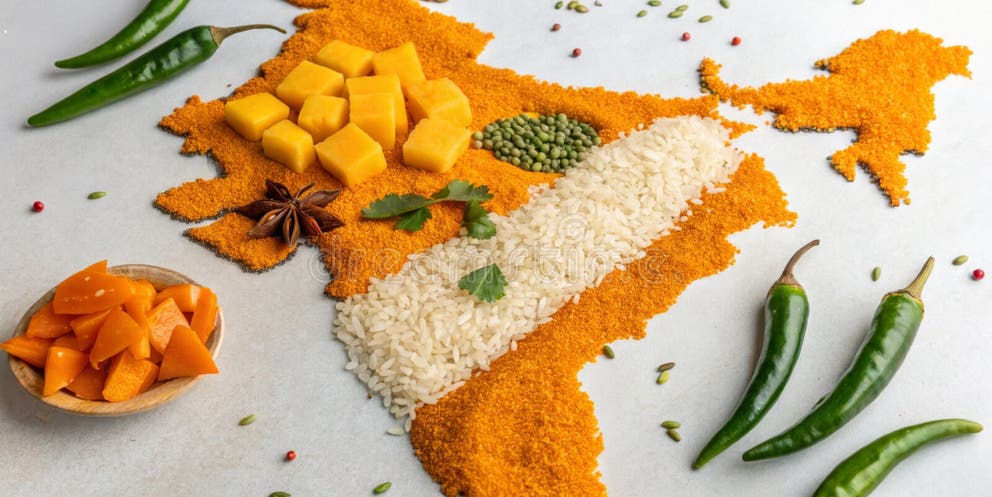 Creative Culinary Art Showcasing the Map of India Using Ingredients and ...
