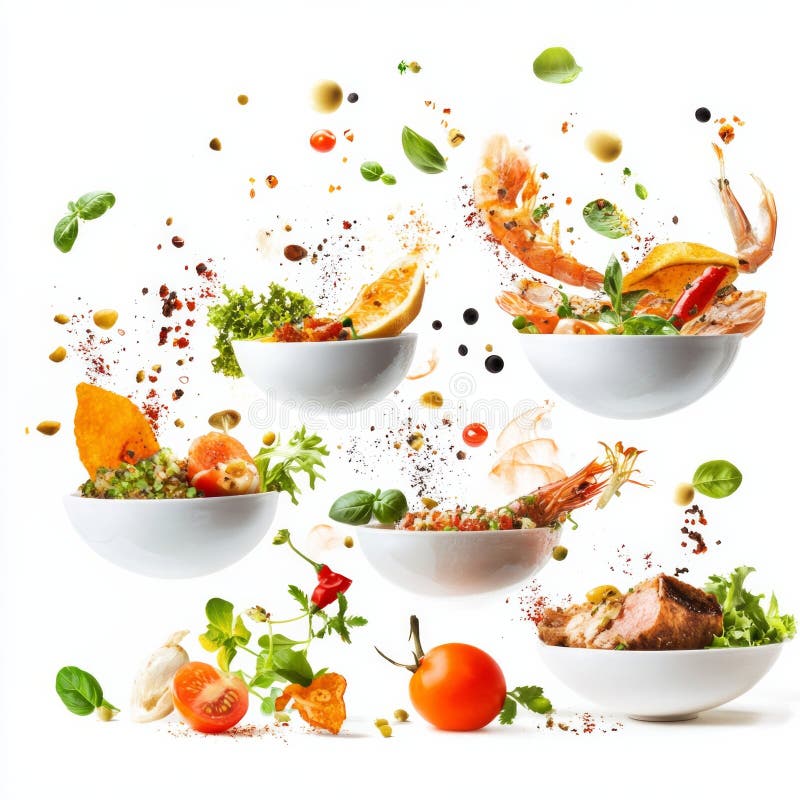 Creative Culinary Explosion Featuring Vibrant Ingredients and Floating ...