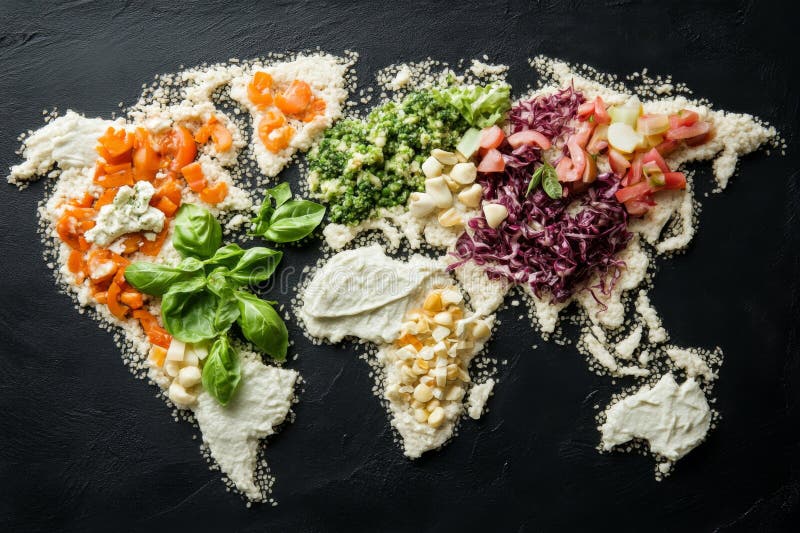 Creative Culinary Representation of a World Map Made from Various Food ...