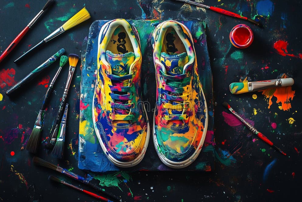 Creative Customization Process for a Vibrant Pair of Sneakers on an ...