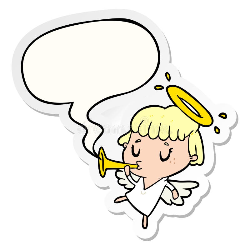 A Creative Cute Cartoon Angel and Speech Bubble Sticker Stock Vector ...