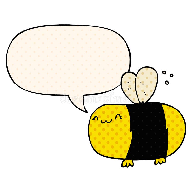 A Creative Cute Cartoon Bee and Speech Bubble in Comic Book Style Stock ...