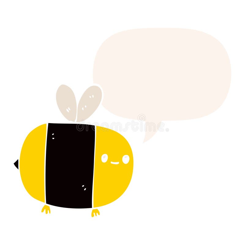 A Creative Cute Cartoon Bee and Speech Bubble in Retro Style Stock ...