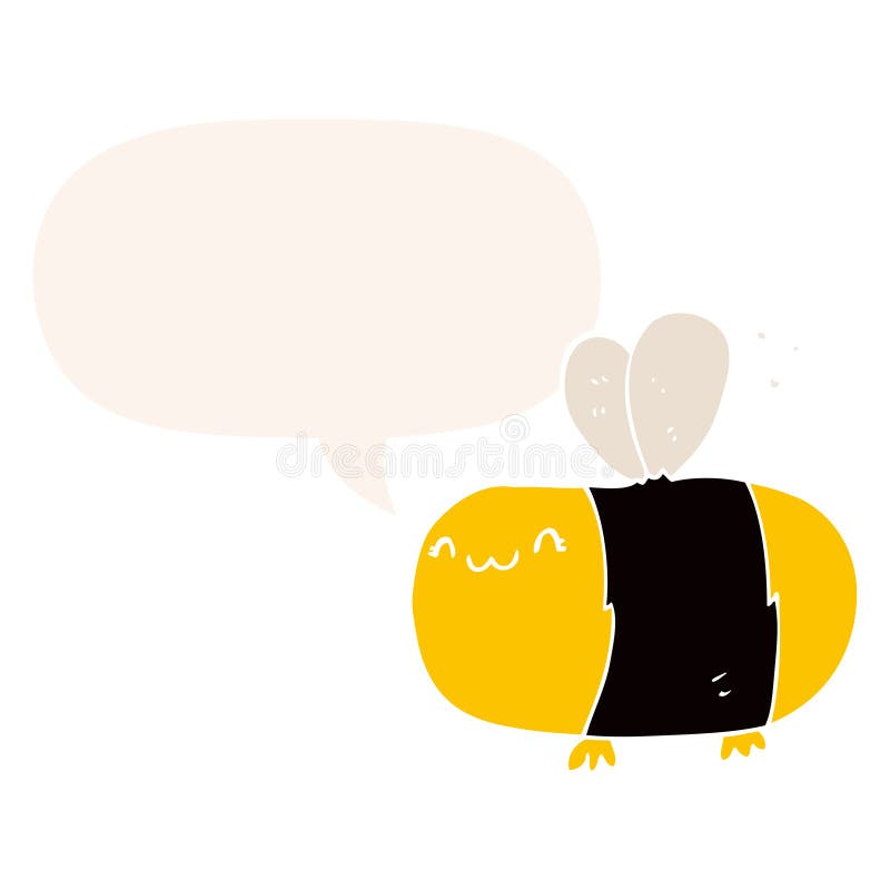 A Creative Cute Cartoon Bee and Speech Bubble in Retro Style Stock ...