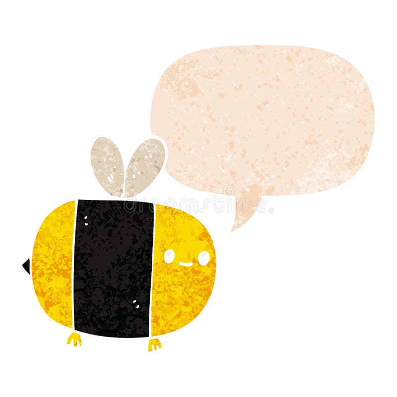 A Creative Cute Cartoon Bee and Speech Bubble in Retro Textured Style ...