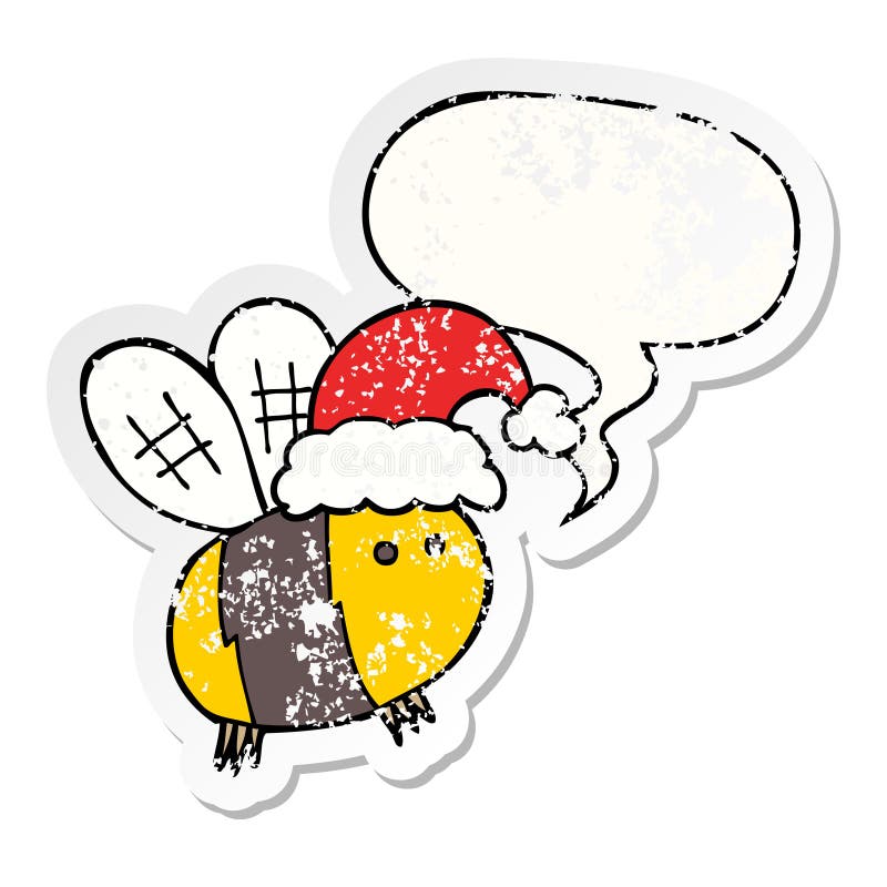 A Creative Cute Cartoon Bee Wearing Christmas Hat and Speech Bubble ...