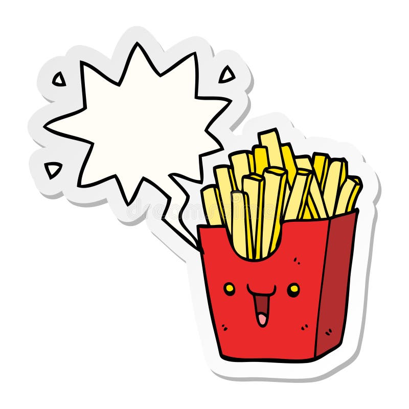 A Creative Cute Cartoon Box of Fries and Speech Bubble Sticker Stock ...