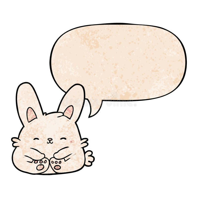 A Creative Cute Cartoon Bunny Rabbit and Speech Bubble in Retro Texture ...